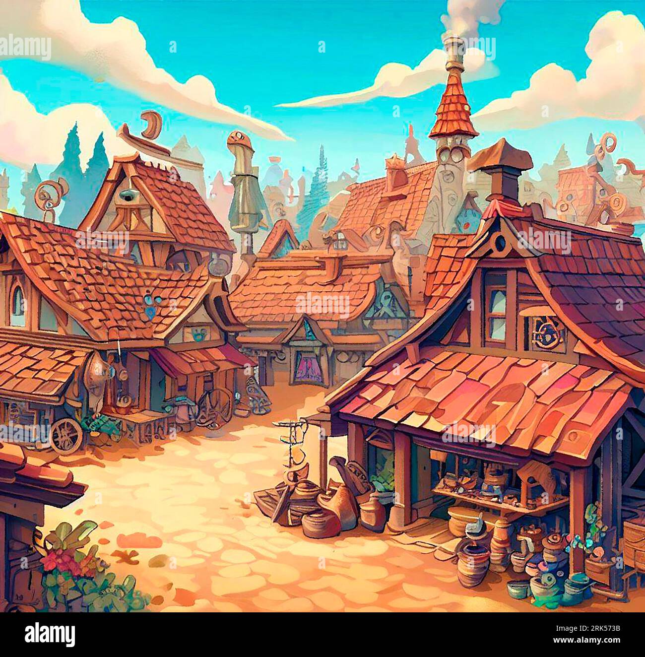 A scenic view of small rural towns situated in the desert oasis ...