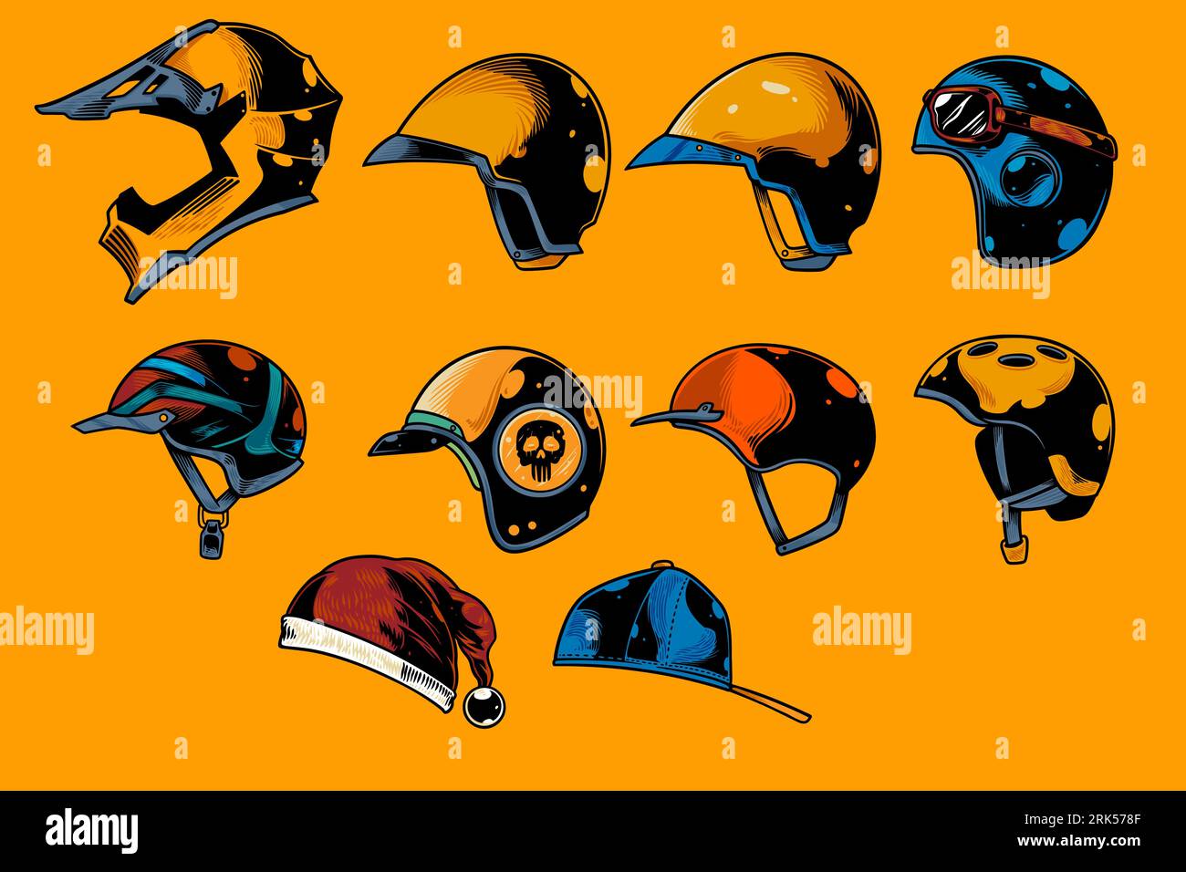 hand drawn various helm vector illustration set Stock Vector Image ...