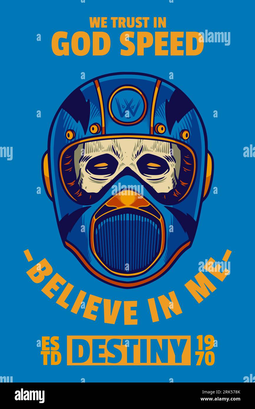 skull head wear helmet card poster vector illustration Stock Vector ...