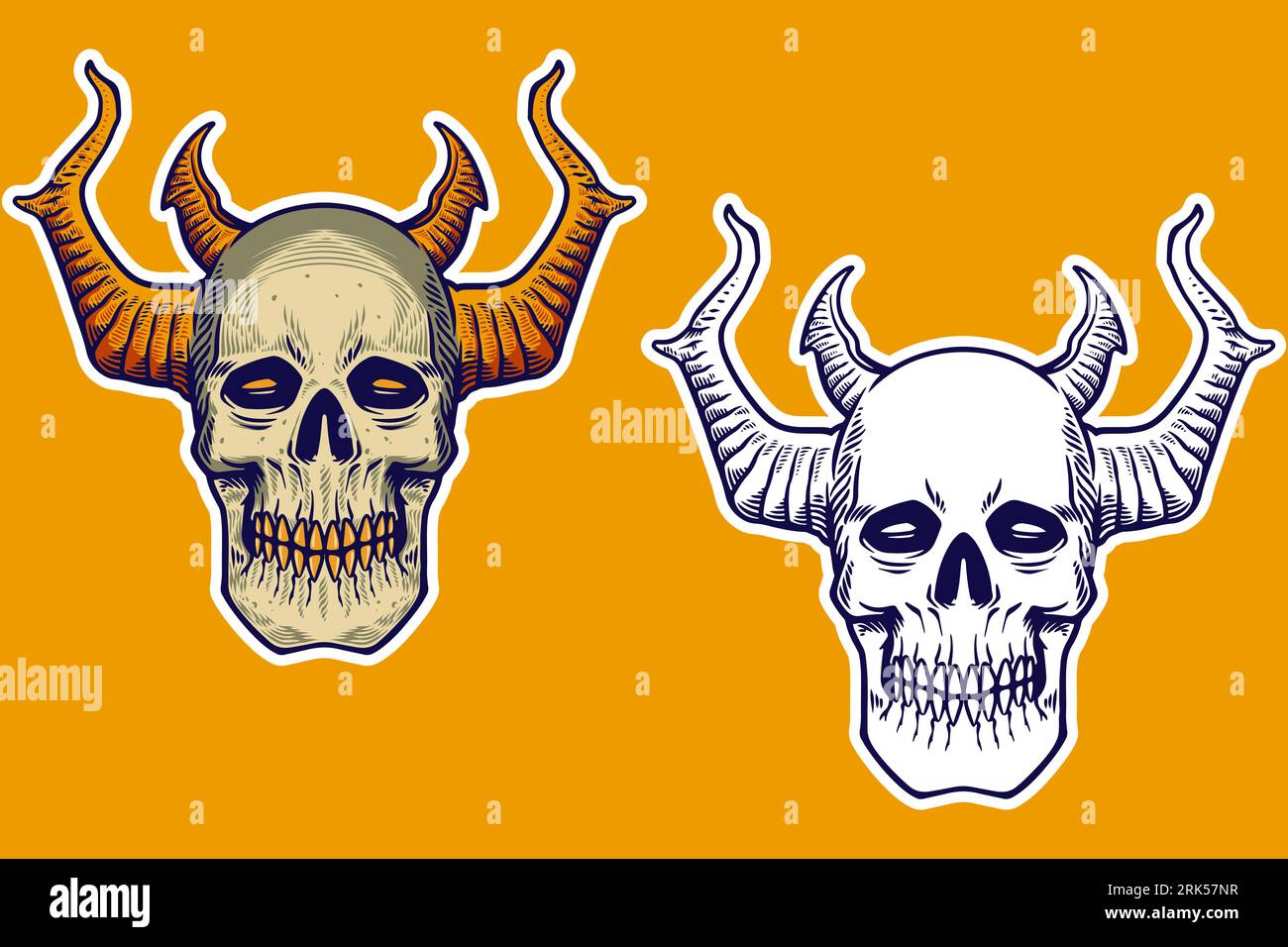 skull head with long horn vector illustration Stock Vector Image & Art ...