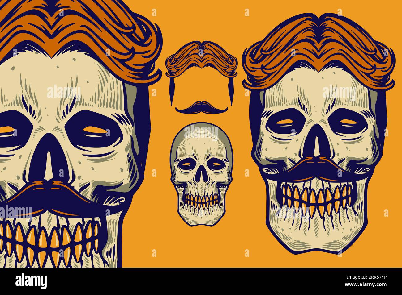 skull head with hair and mustache vector illustration Stock Vector ...
