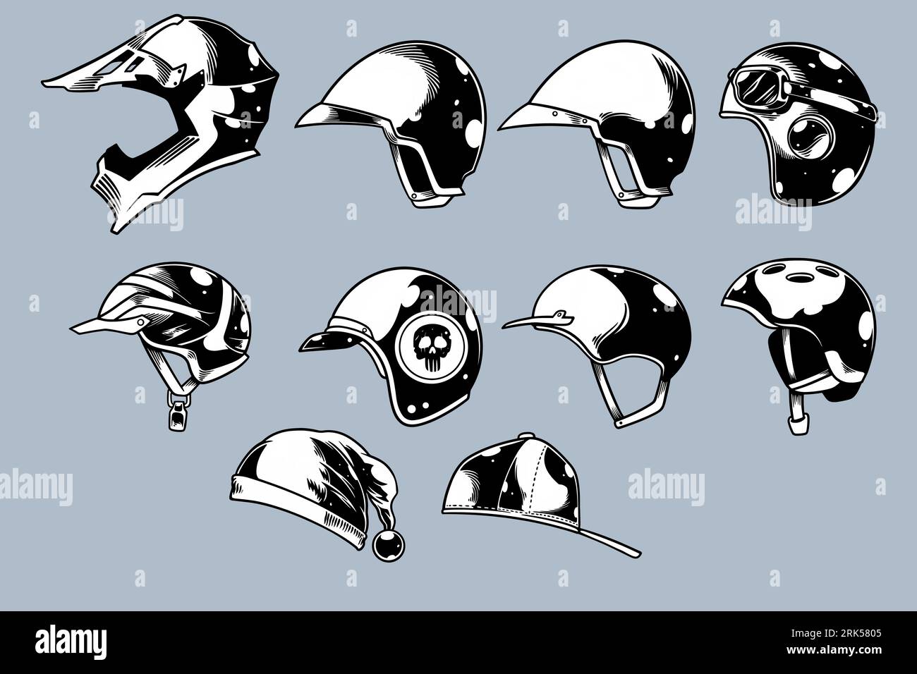 hand drawn various helm vector illustration set monochrome style Stock ...
