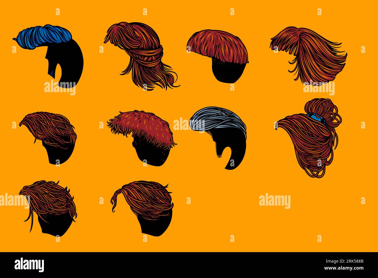 hand drawn various hair vector illustration set Stock Vector Image ...