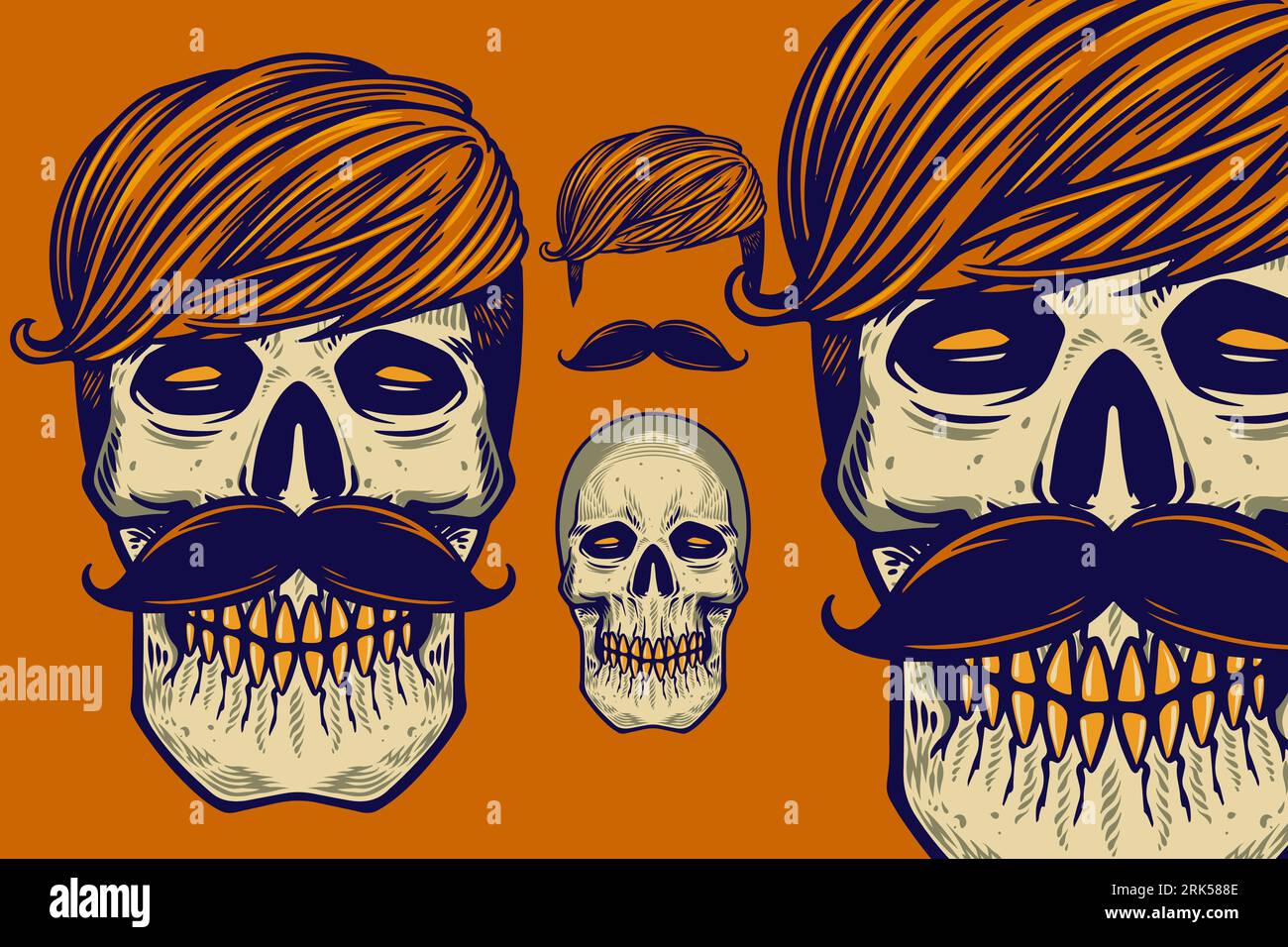 skull head with hair and mustache vector illustration Stock Vector ...