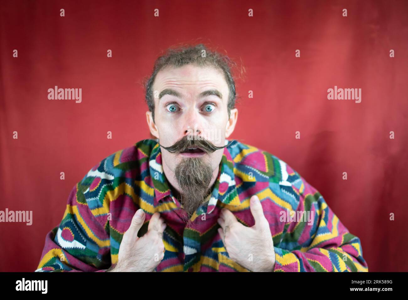 Hipster man with mustache showing culpability expression shock and ...