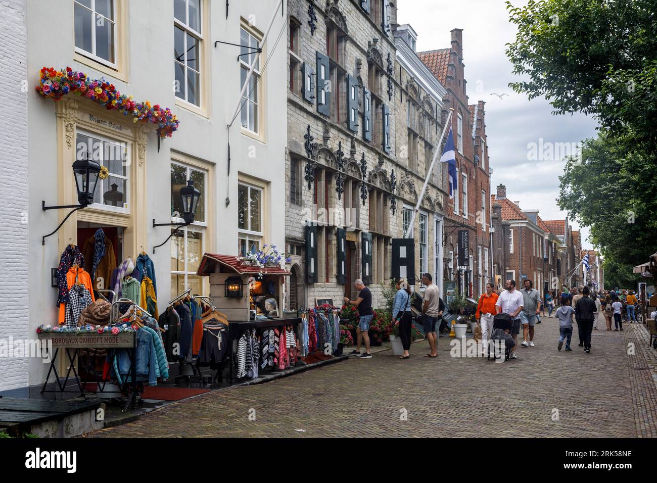 the village Veere on Walcheren, houses with shops and restaurants on ...