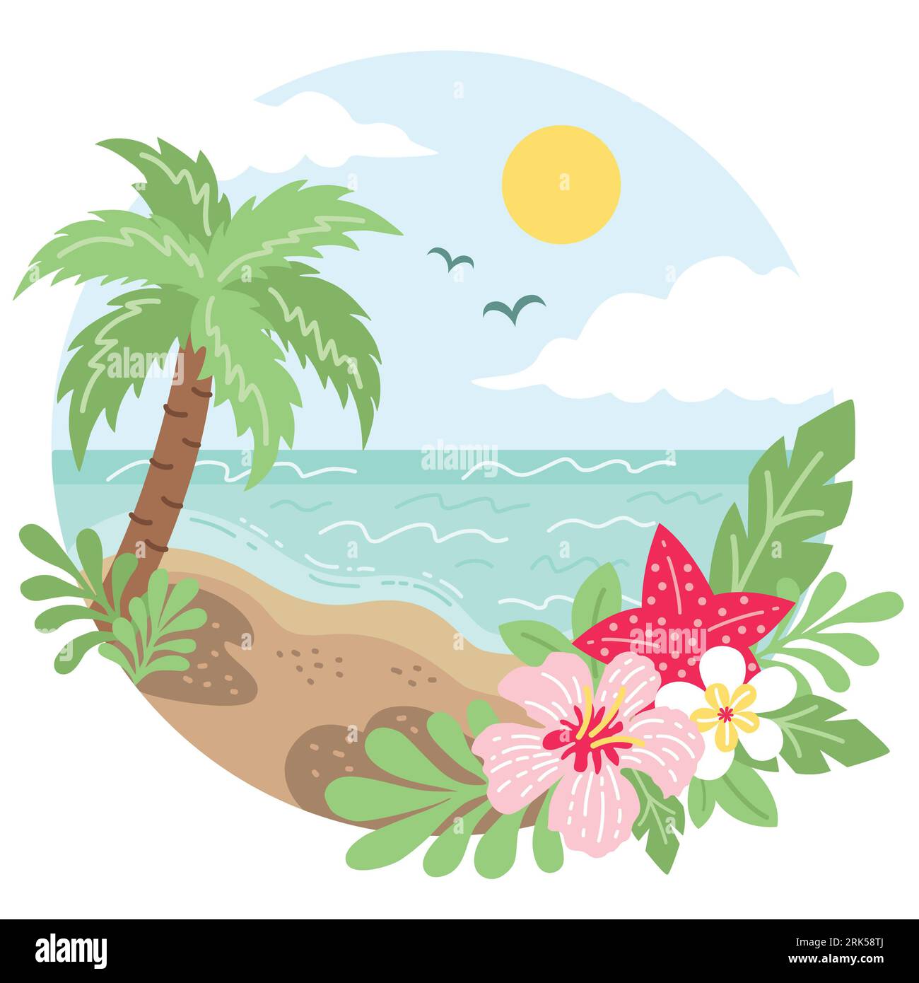 Tropical beach landscape in circle. Beautiful scenes of nature with ...
