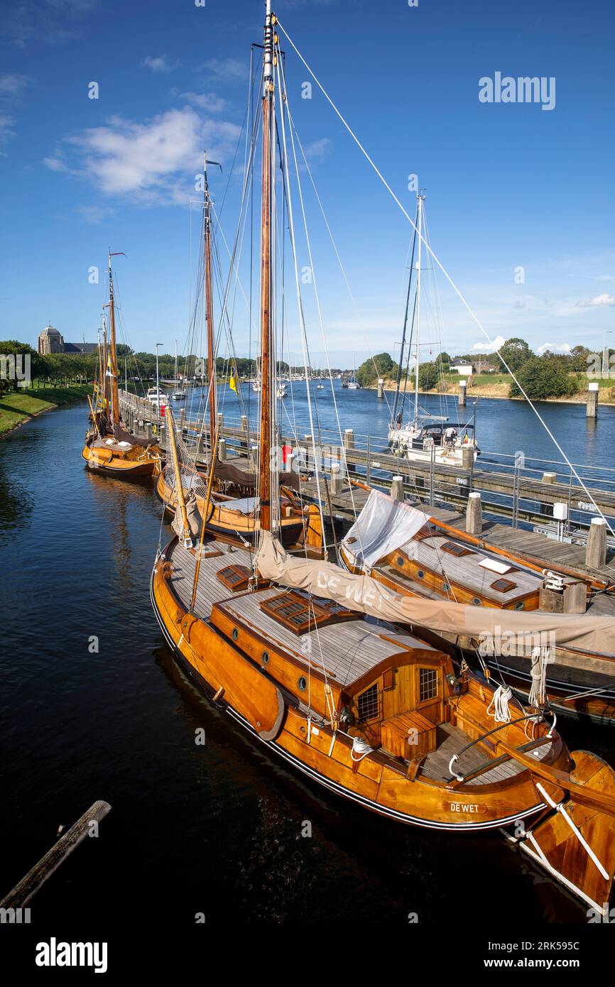 the village of Veere on Walcheren, historic wooden flat-bottomed ships ...