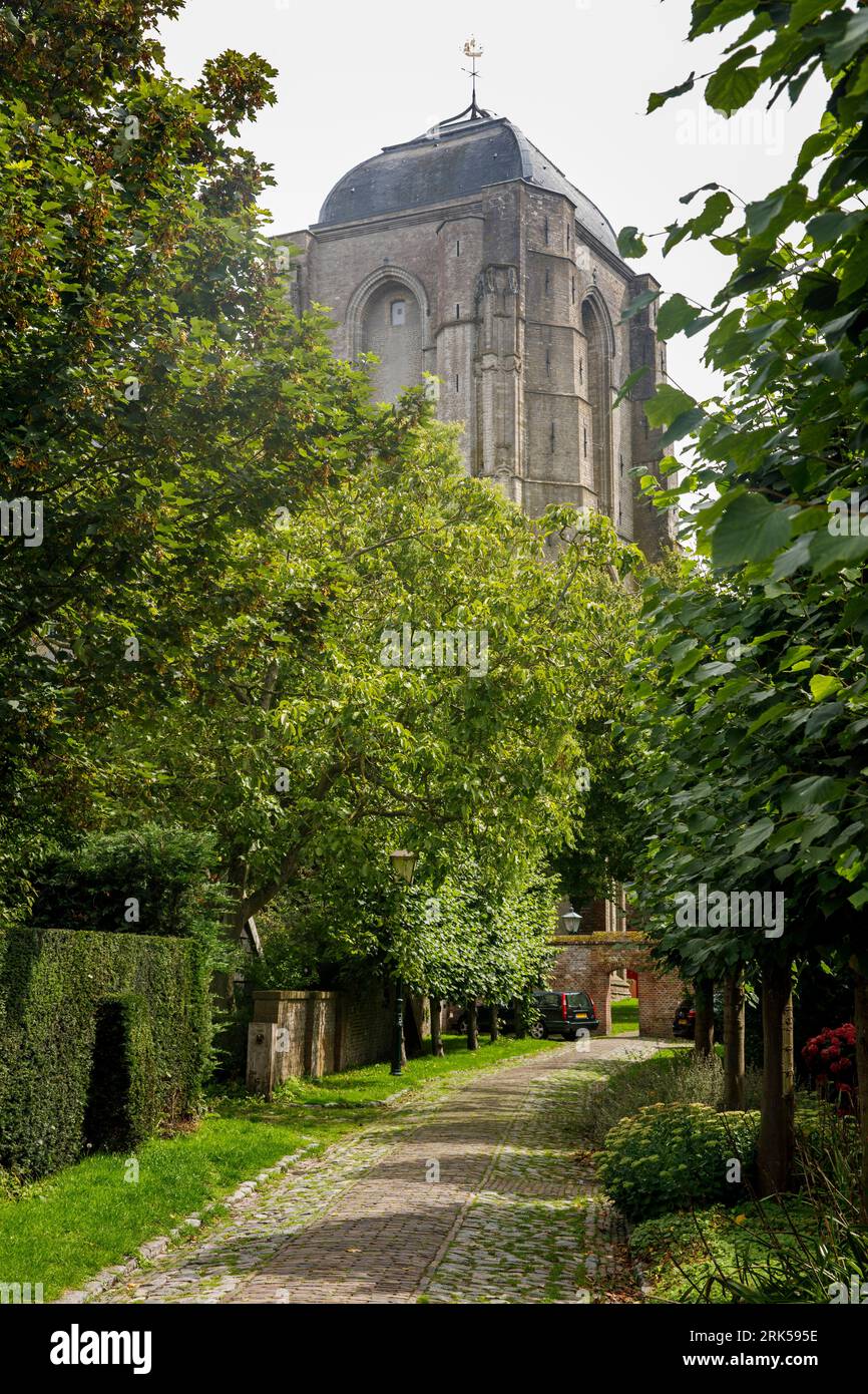 the village Veere on the peninsula Walcheren, tower of the church Grote ...