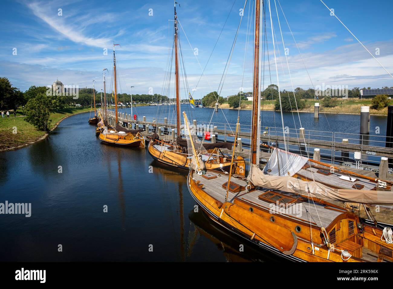 the village of Veere on Walcheren, historic wooden flat-bottomed ships ...