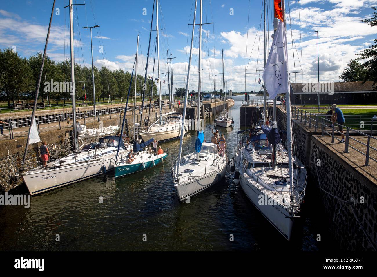 the village Veere on the peninsula Walcheren, boats in the sluice of ...