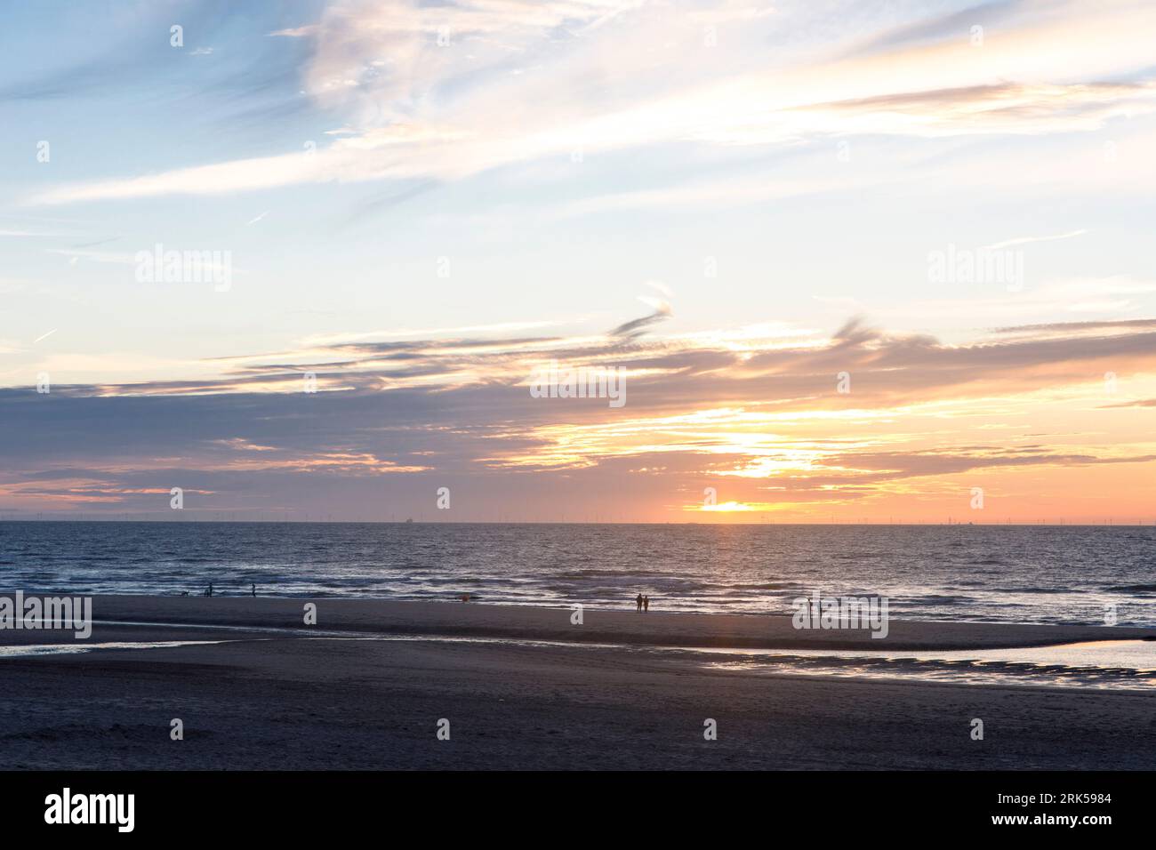 sunset at the beach in Oostkapelle on the peninsula Walcheren, Zeeland ...