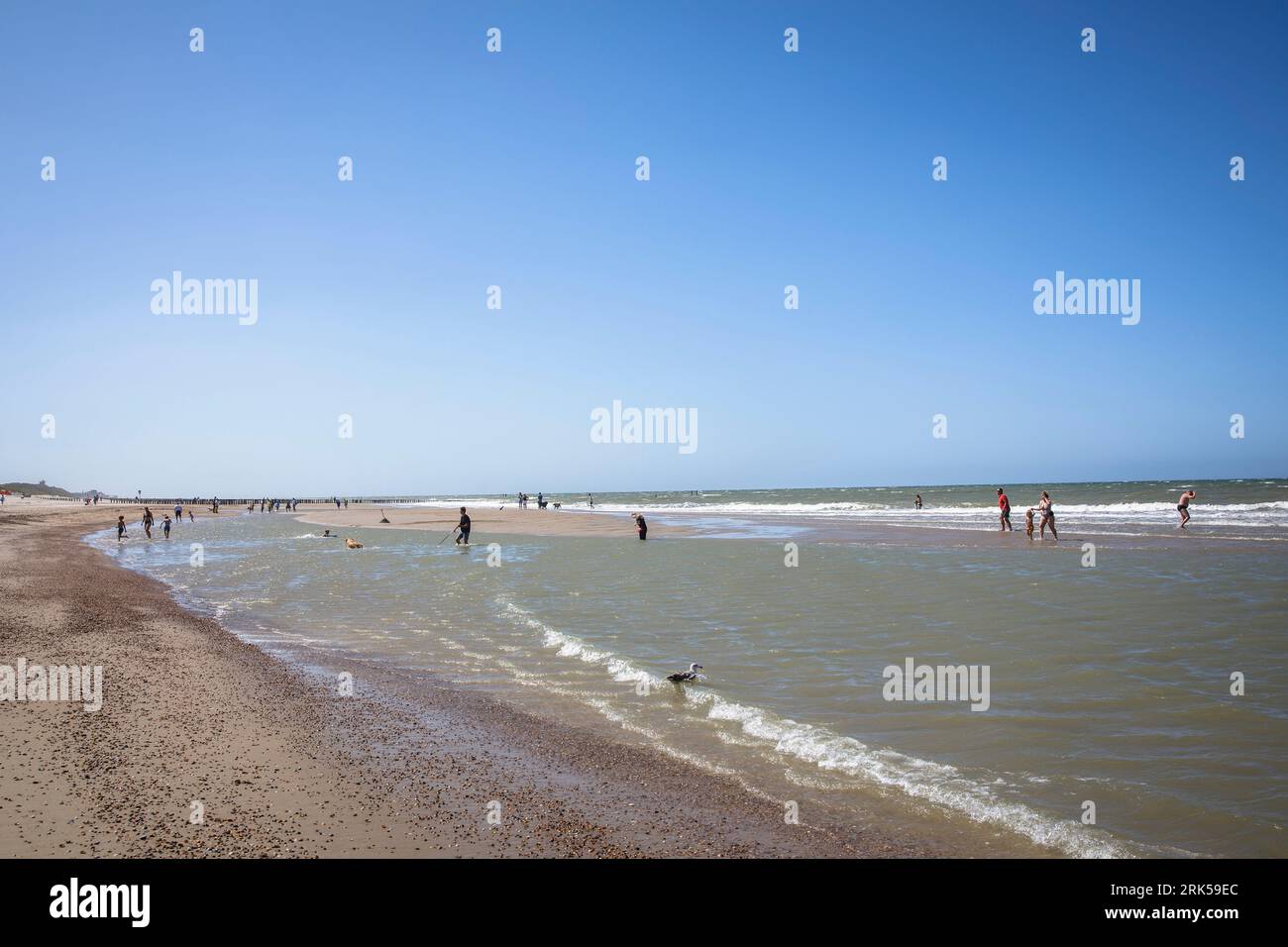 people on the beach in Oostkapelle on the peninsula Walcheren, Zeeland ...
