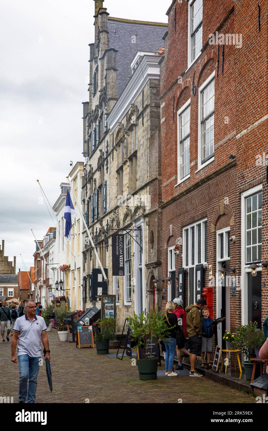 the village Veere on Walcheren, houses with shops and restaurants on ...