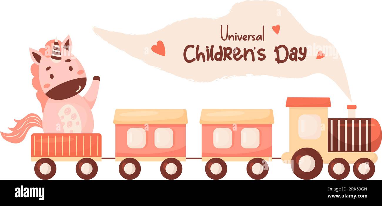 Children toy train with cute unicorn. Universal Childrens Day. Festive ...
