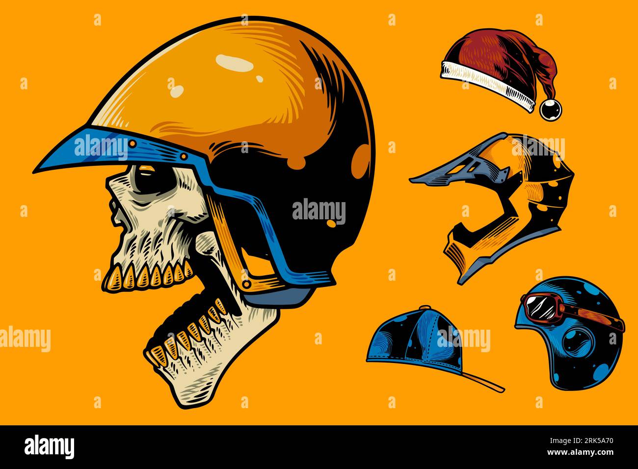 hand drawn skull with various helm vector illustration set Stock Vector ...