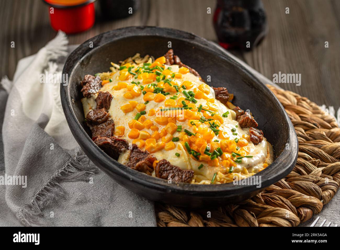 A tray of delicious Chuzo desgranado on the table in a restaurant Stock ...