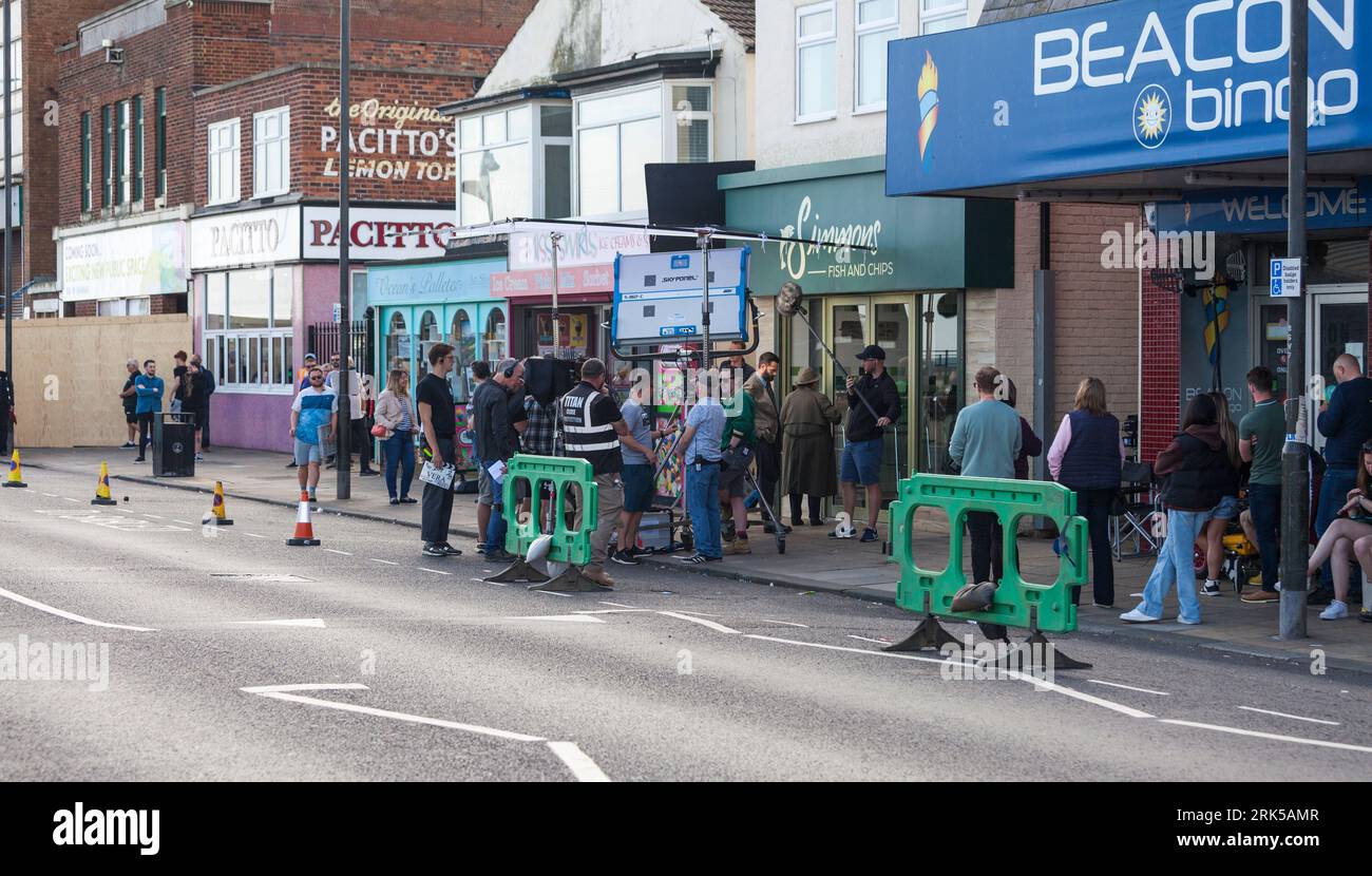 Redcar,UK. 23rd August 2023.Filming taking place at a fish shop on the ...