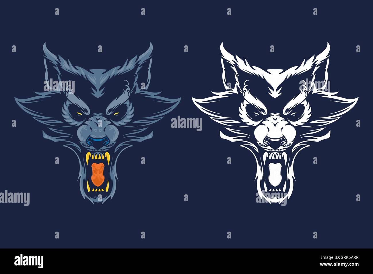 blue wolf head mascot poster vector illustration cartoon style Stock ...