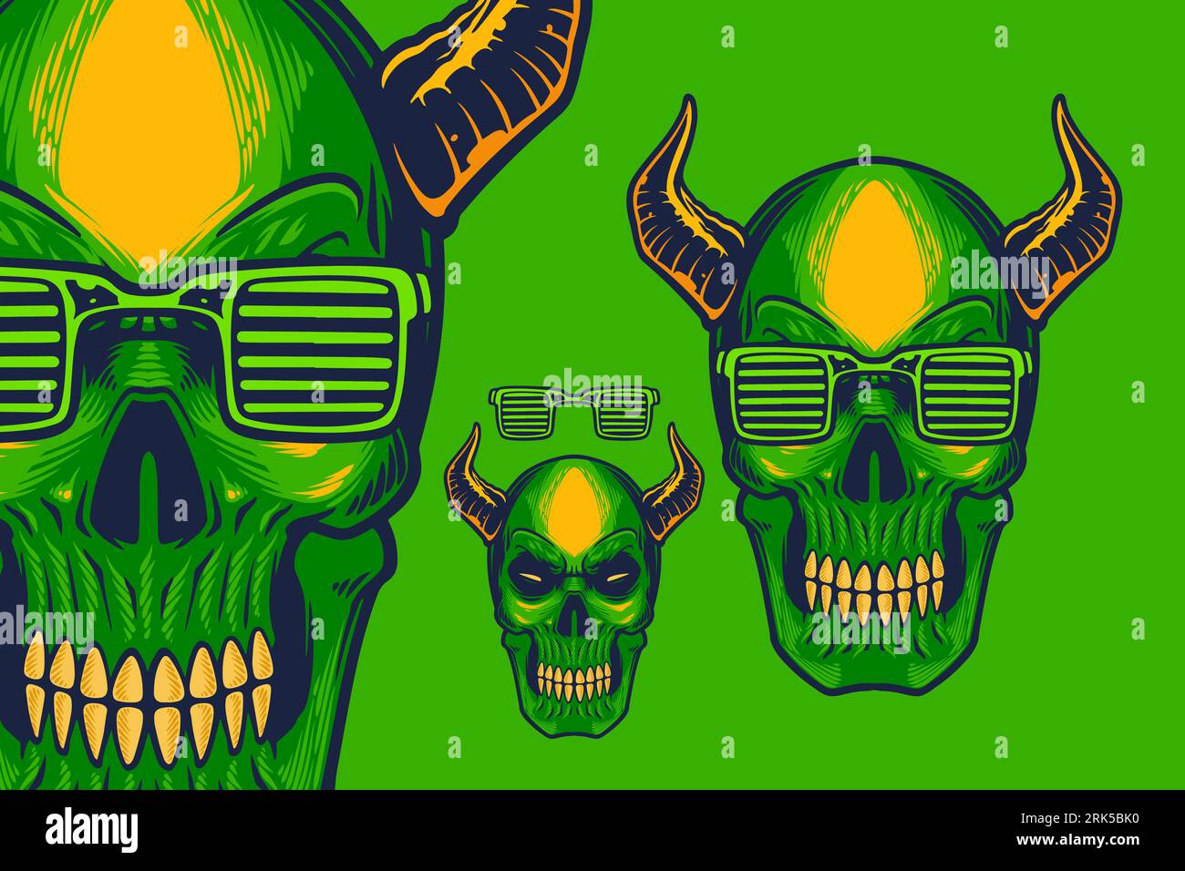 green skull with long horn and glasses head mascot vector illustration ...