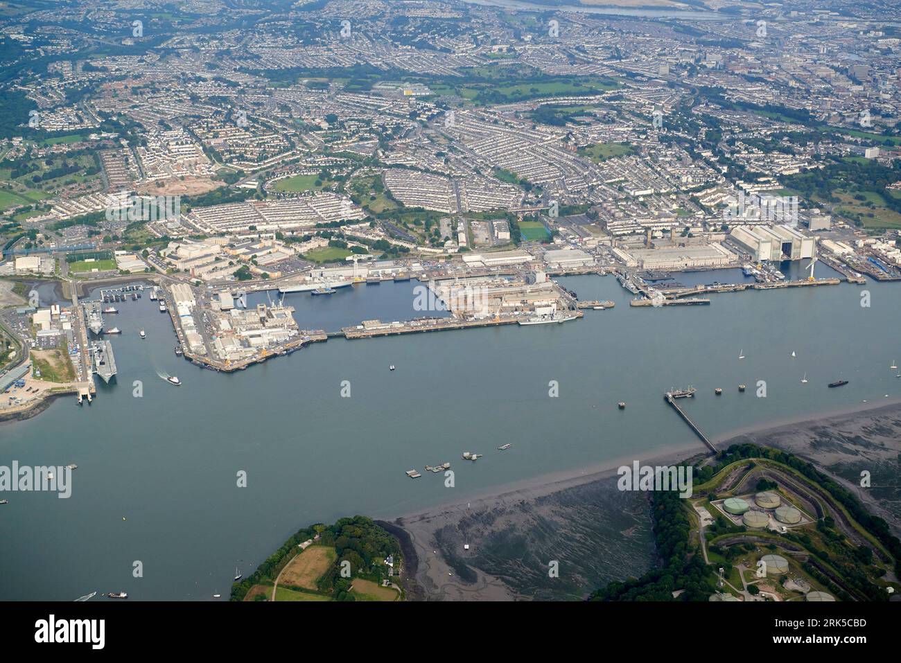 An aerial photograph of Plymouth naval dockyard, Saltash, Devon, south ...