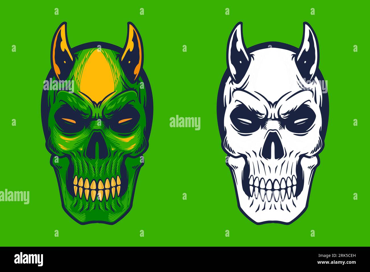 green skull with small horn head mascot vector illustration cartoon ...