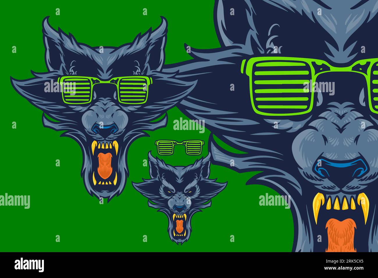 blue wolf with glasses head mascot vector illustration cartoon style ...