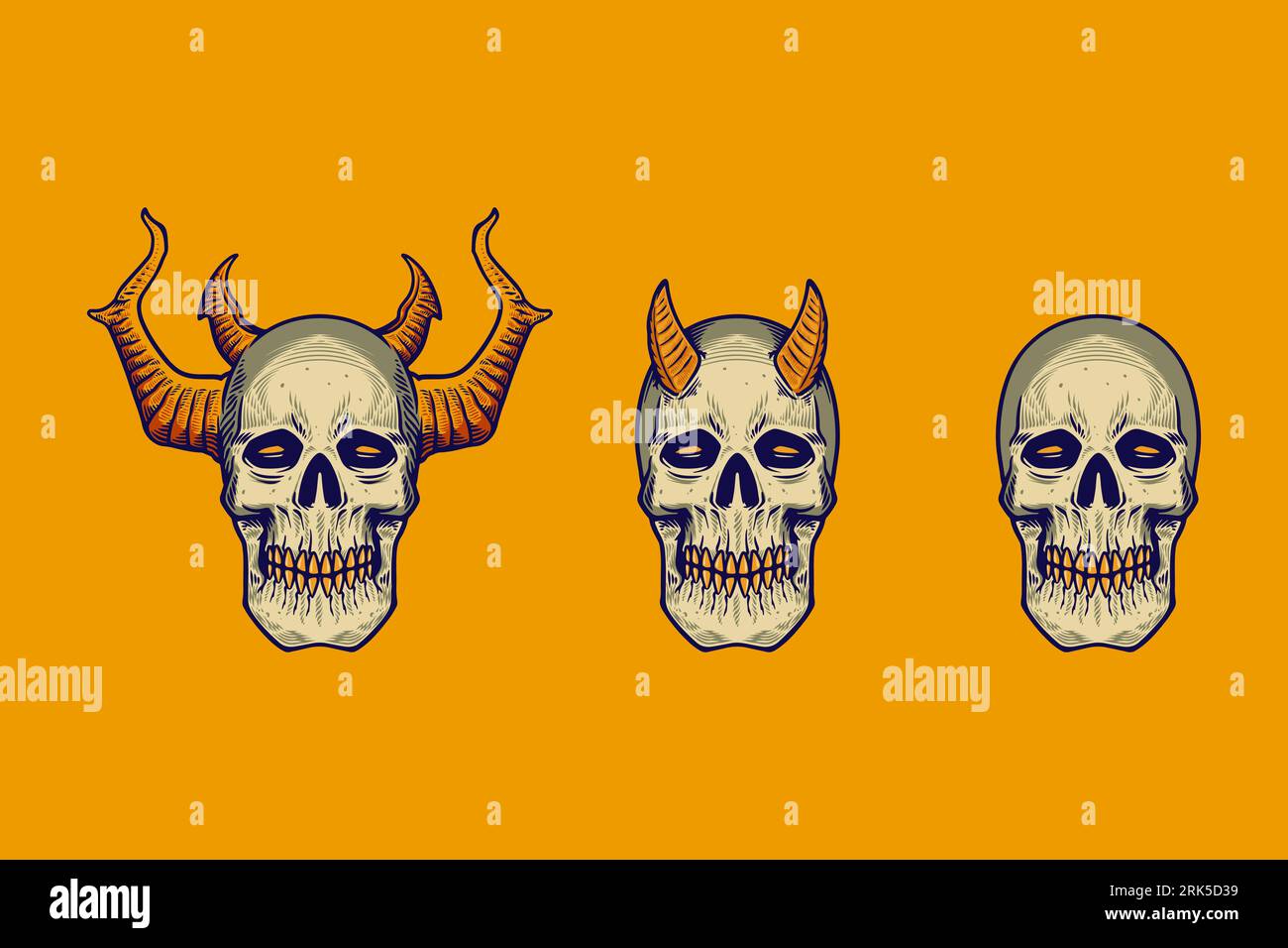 various skull's horn vector illustration set cartoon style Stock Vector ...