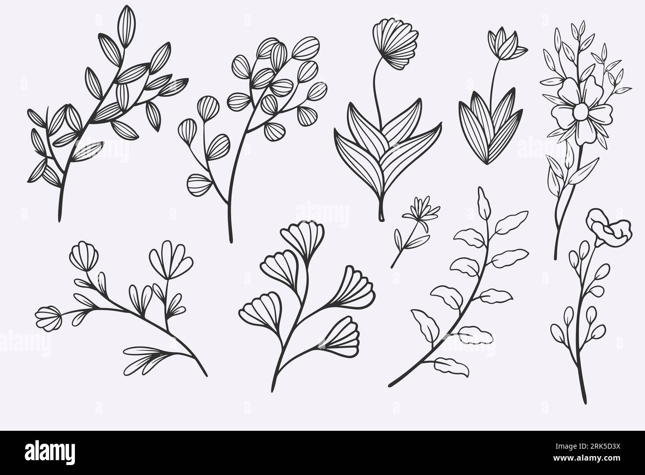 flower leaves doodle hand drawn vector illustration set Stock Vector ...