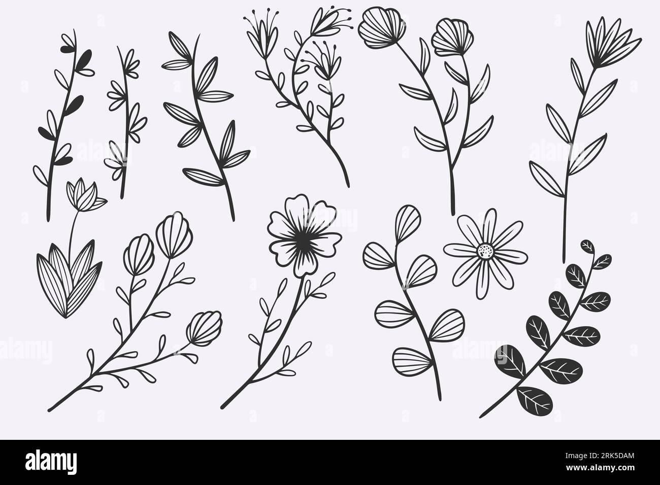 flower leaves doodle hand drawn vector illustration set Stock Vector ...
