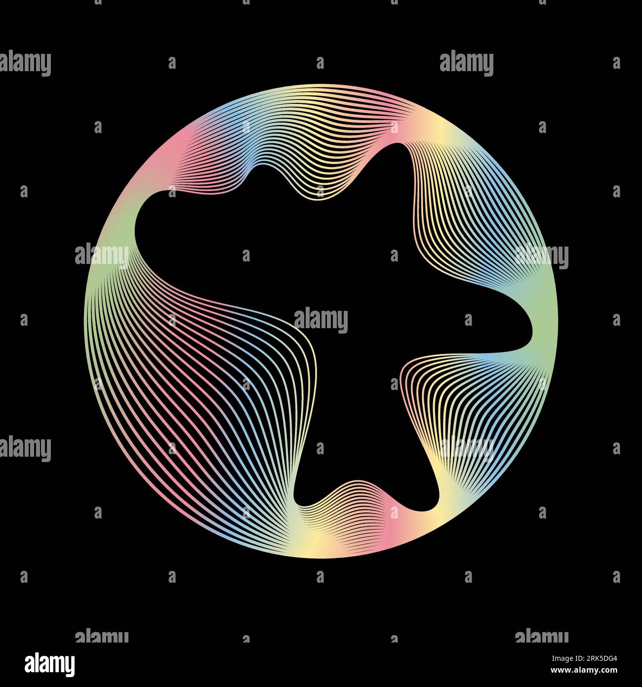 Glowing circle of neon colors of round curved shape with wavy dynamic ...