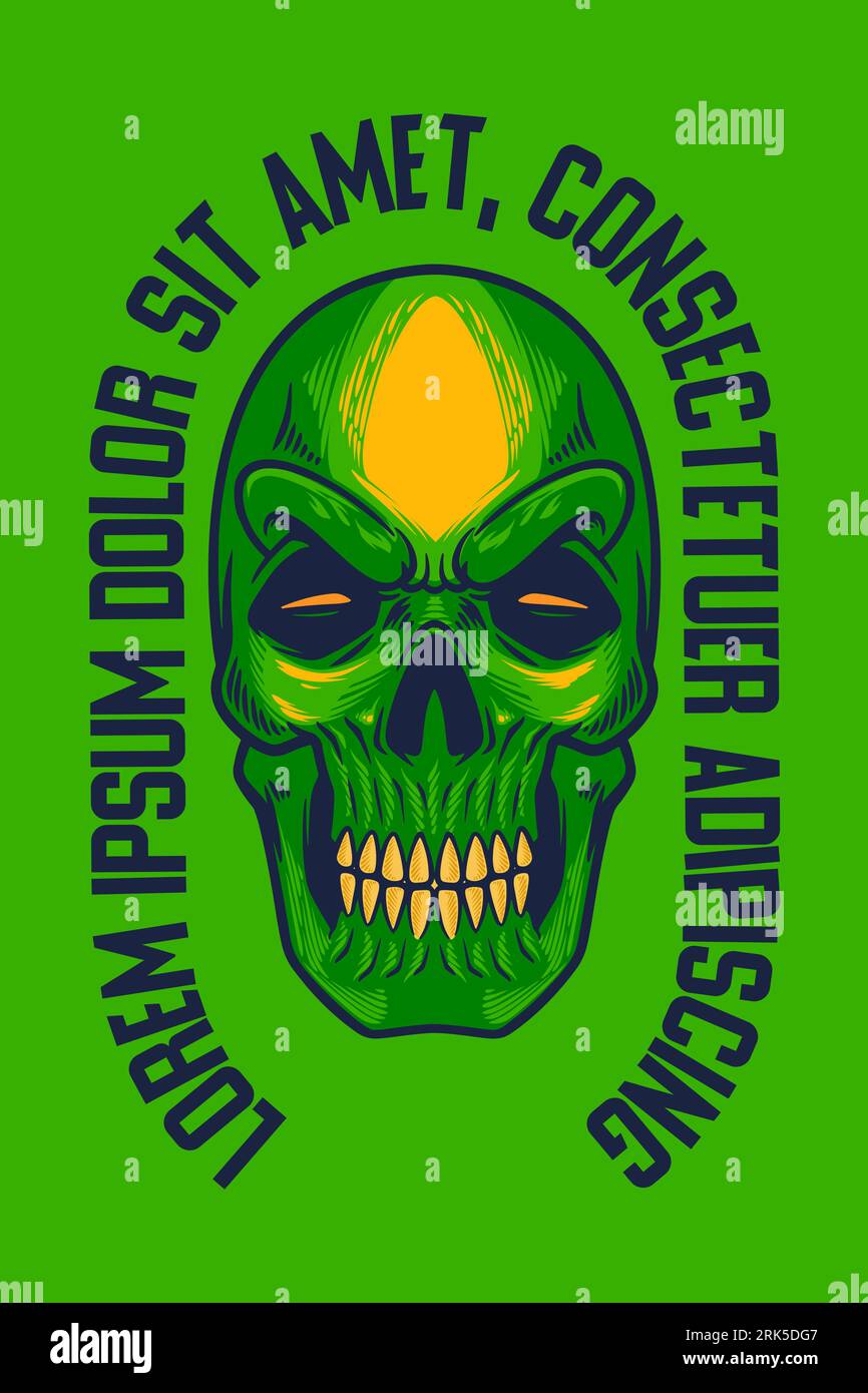 green skull head mascot poster vector illustration cartoon style Stock ...