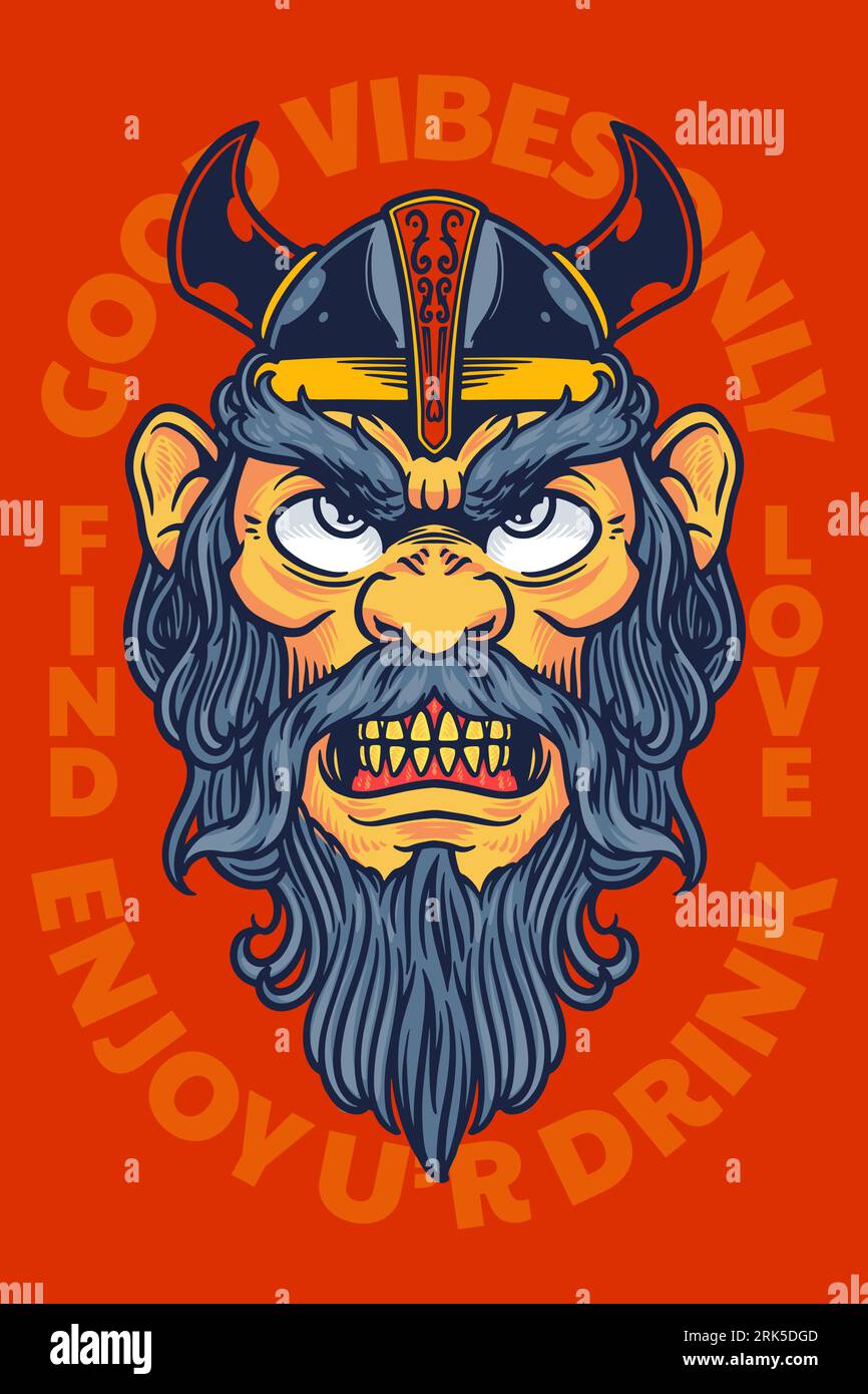 viking head mascot poster vector illustration cartoon style Stock ...