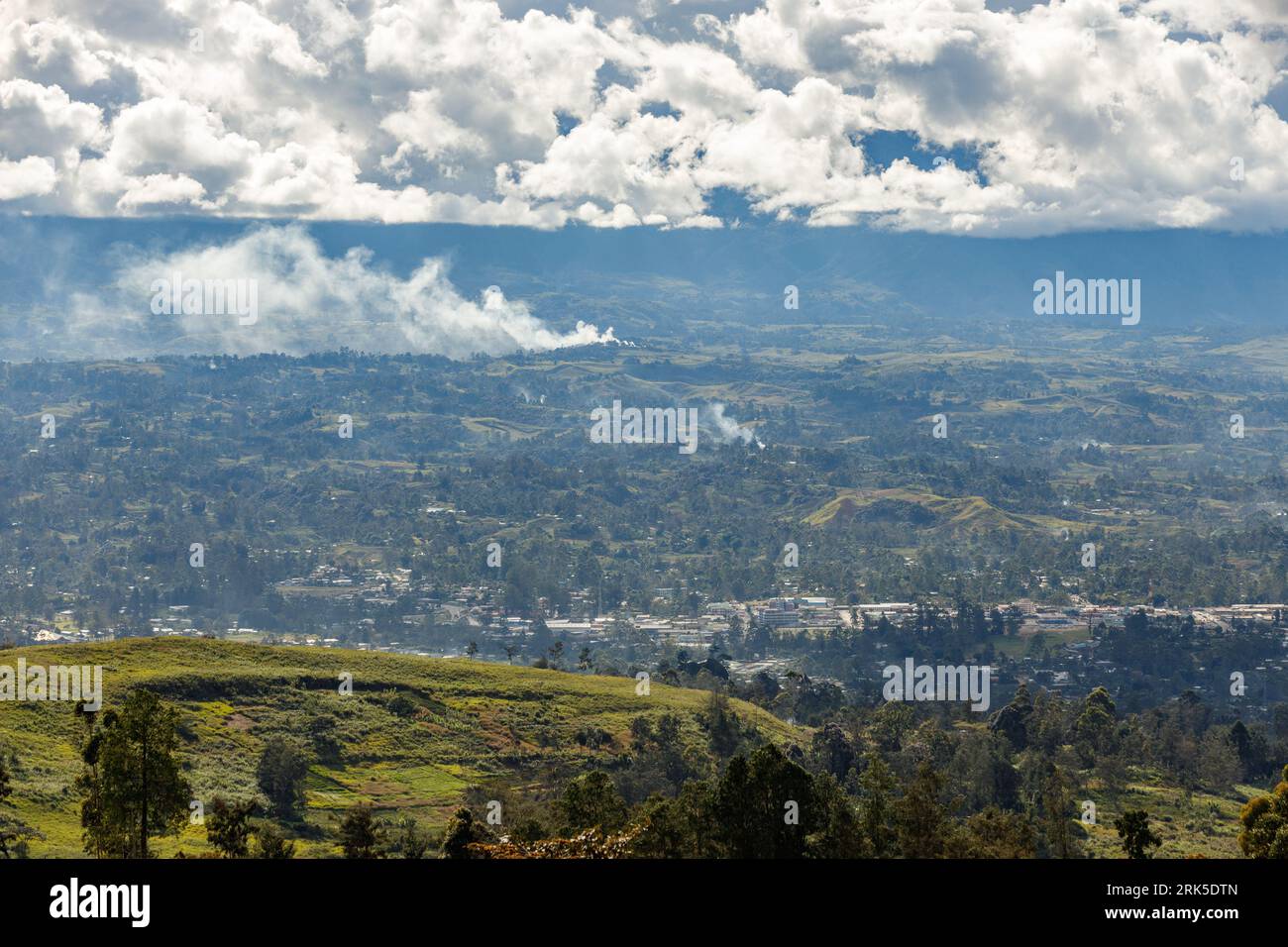 An aerial view of Hagen Town, located in the Western Highlands region ...