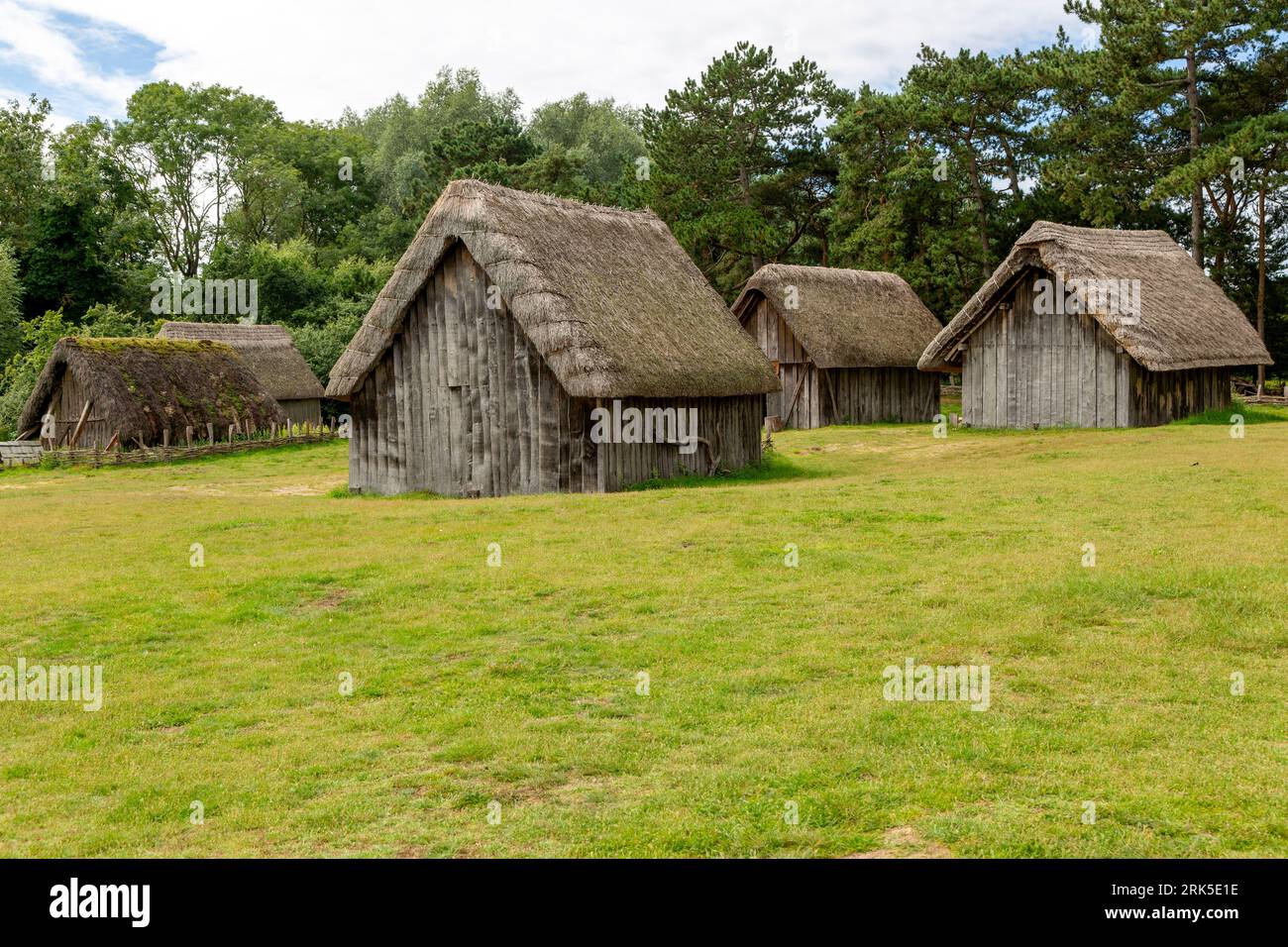 Wood and thatch buildings at West Stow, Anglo-Saxon village, Suffolk ...
