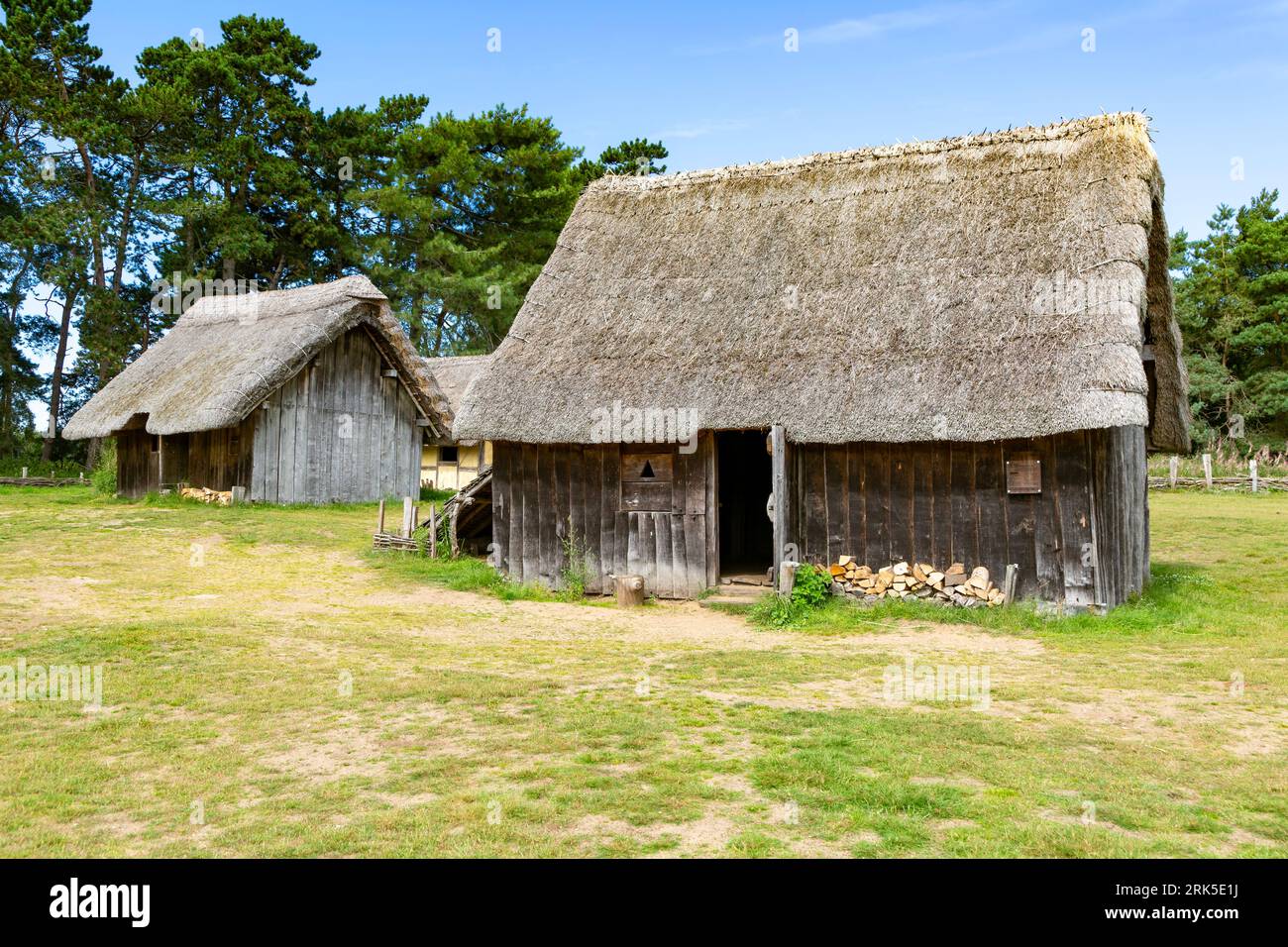 Wood and thatch buildings at West Stow, Anglo-Saxon village, Suffolk ...