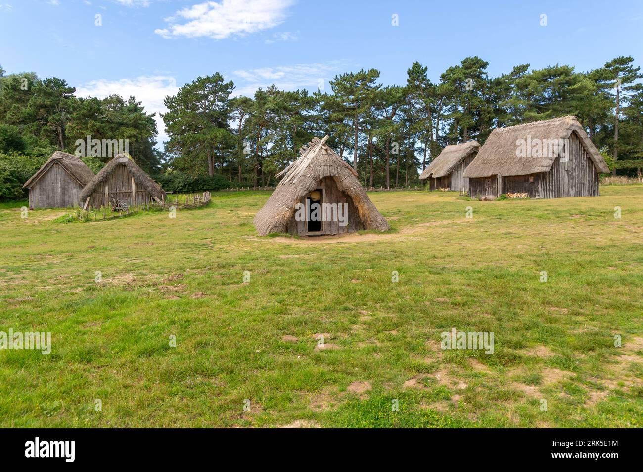 Wood and thatch buildings at West Stow, Anglo-Saxon village, Suffolk ...