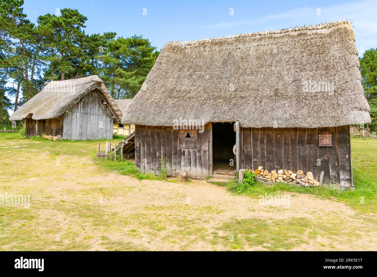 Wood and thatch buildings at West Stow, Anglo-Saxon village, Suffolk ...