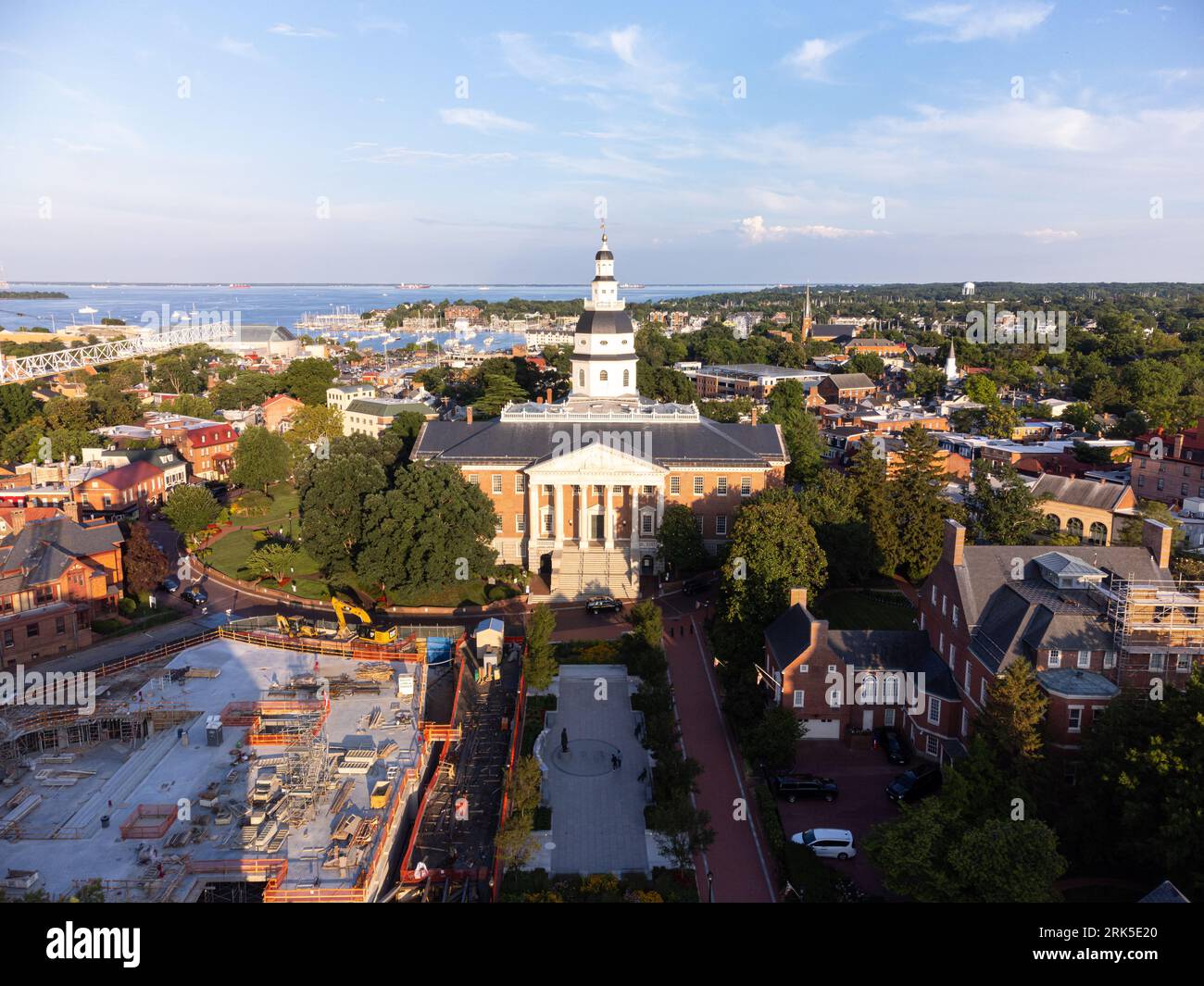 An aerial view of the Maryland State House in downtown Annapolis ...