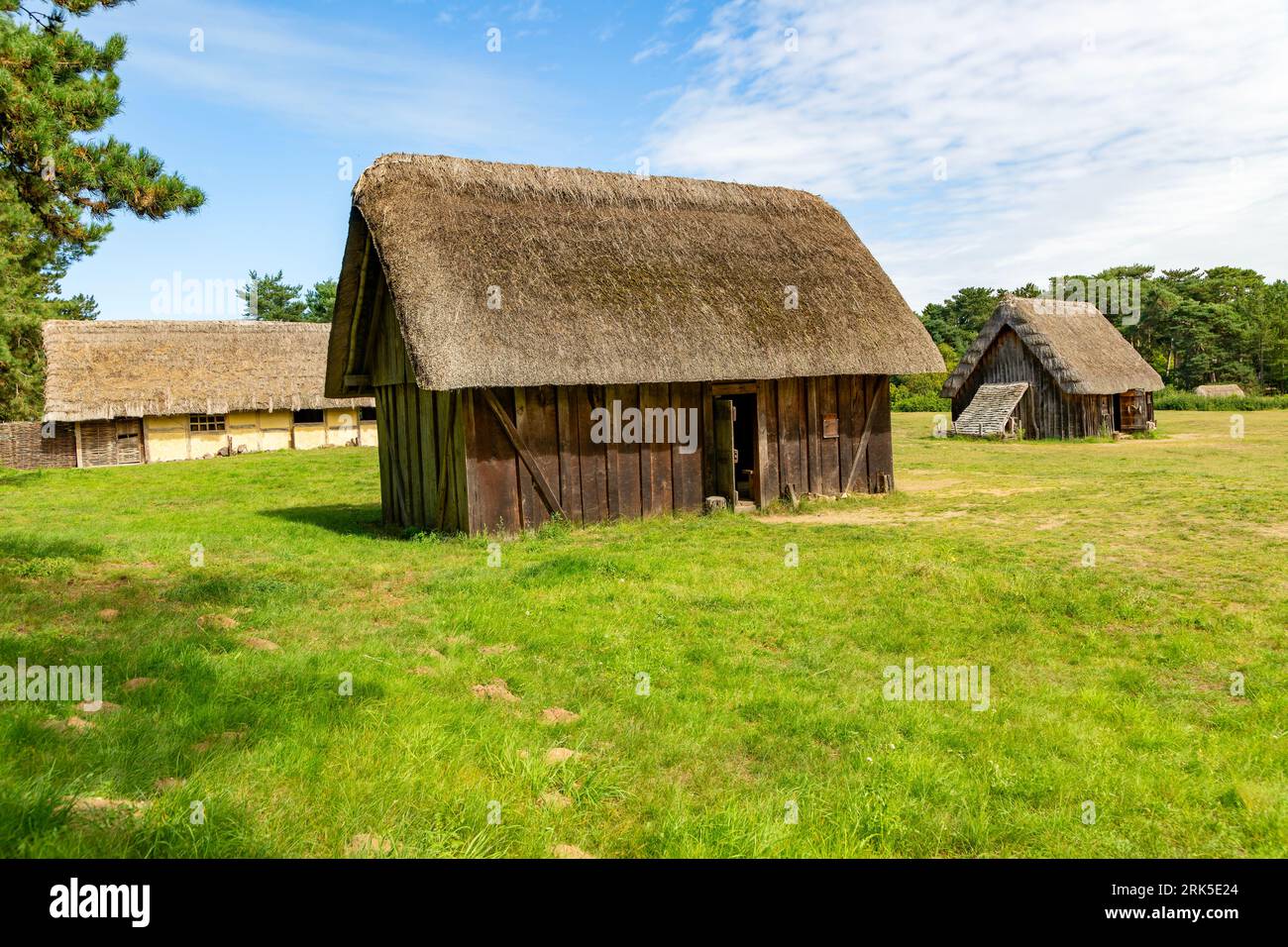 Wood and thatch buildings at West Stow, Anglo-Saxon village, Suffolk ...