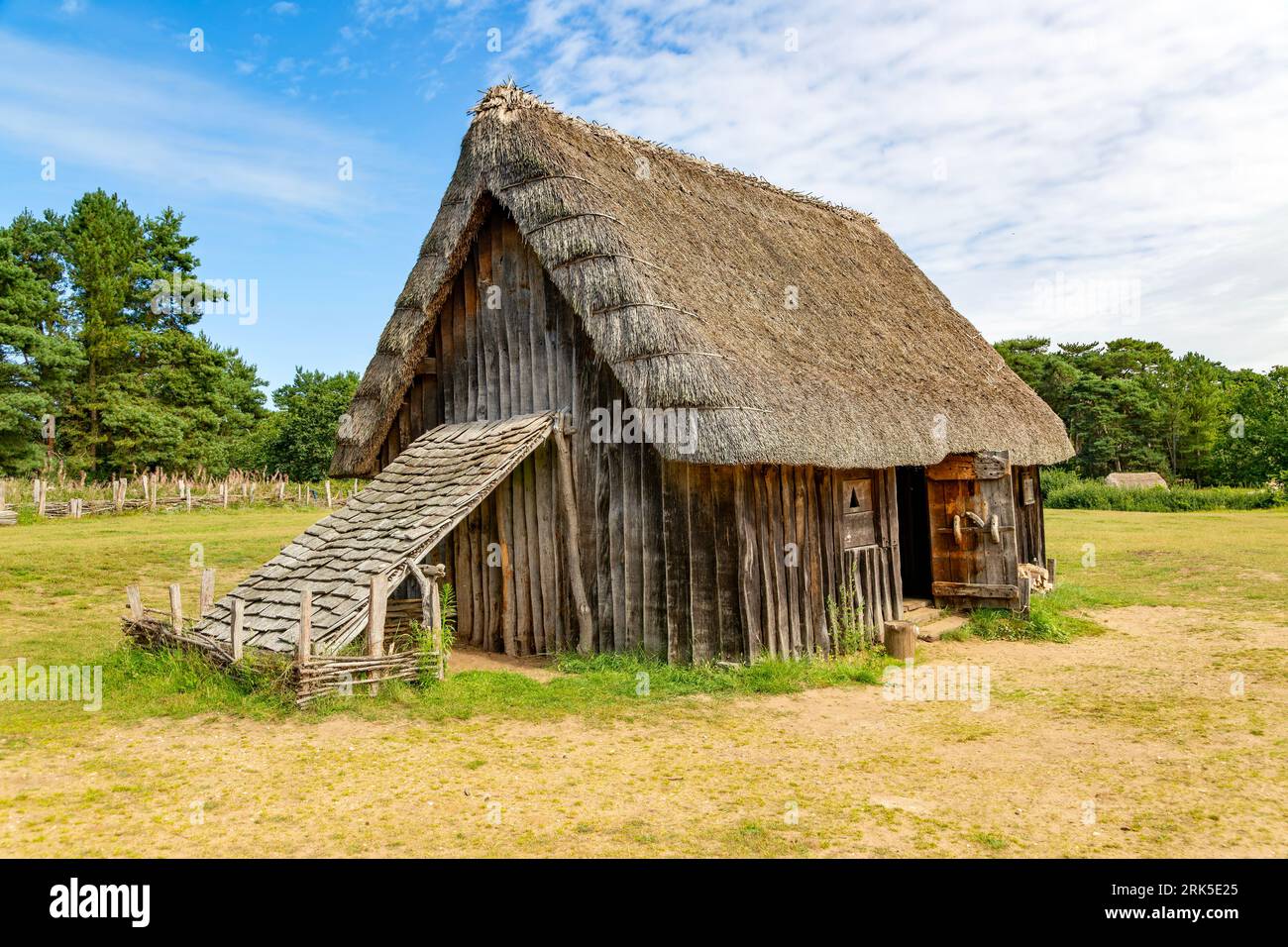 Wood and thatch buildings at West Stow, Anglo-Saxon village, Suffolk ...