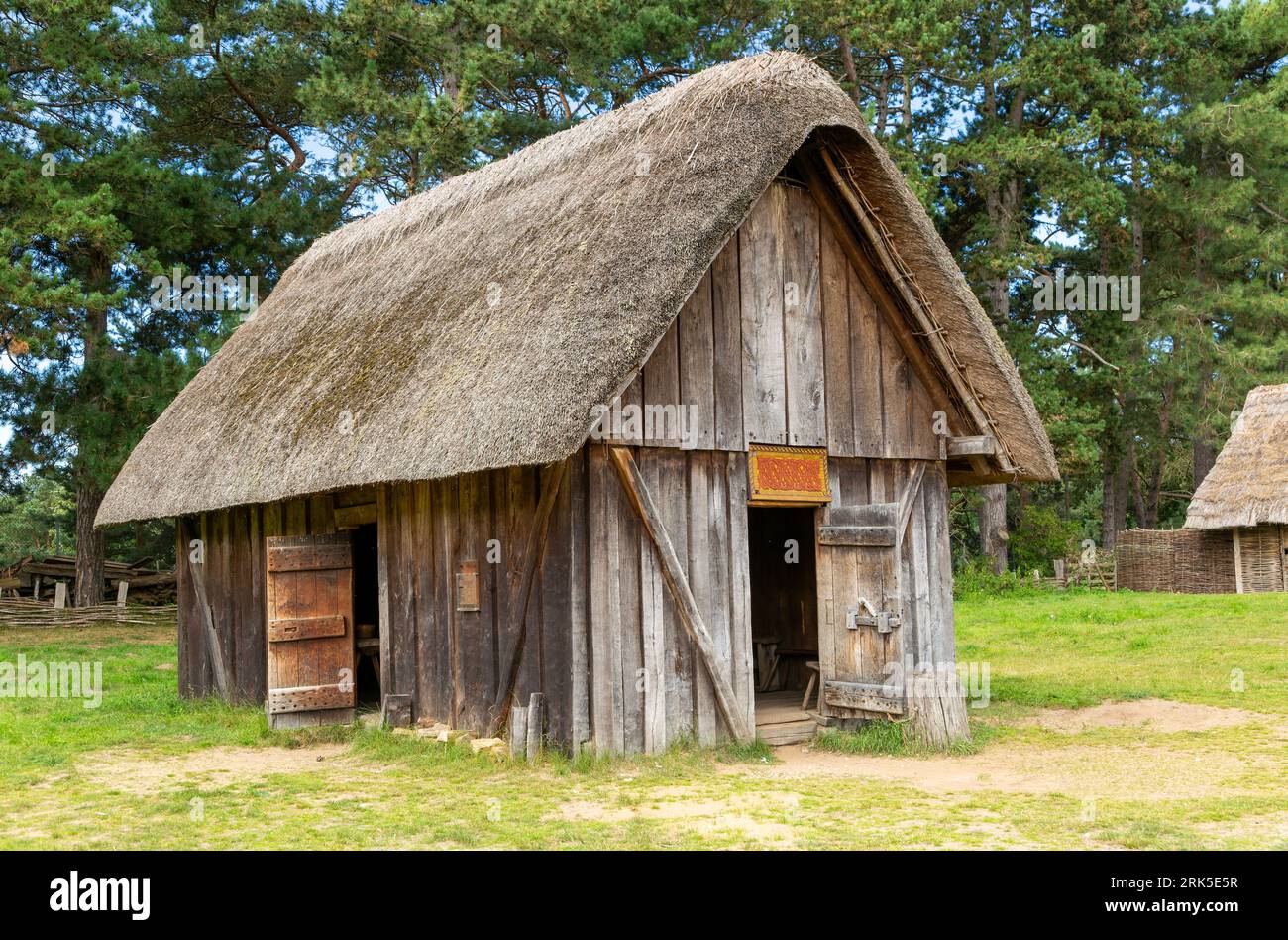 Wood and thatch buildings at West Stow, Anglo-Saxon village, Suffolk ...