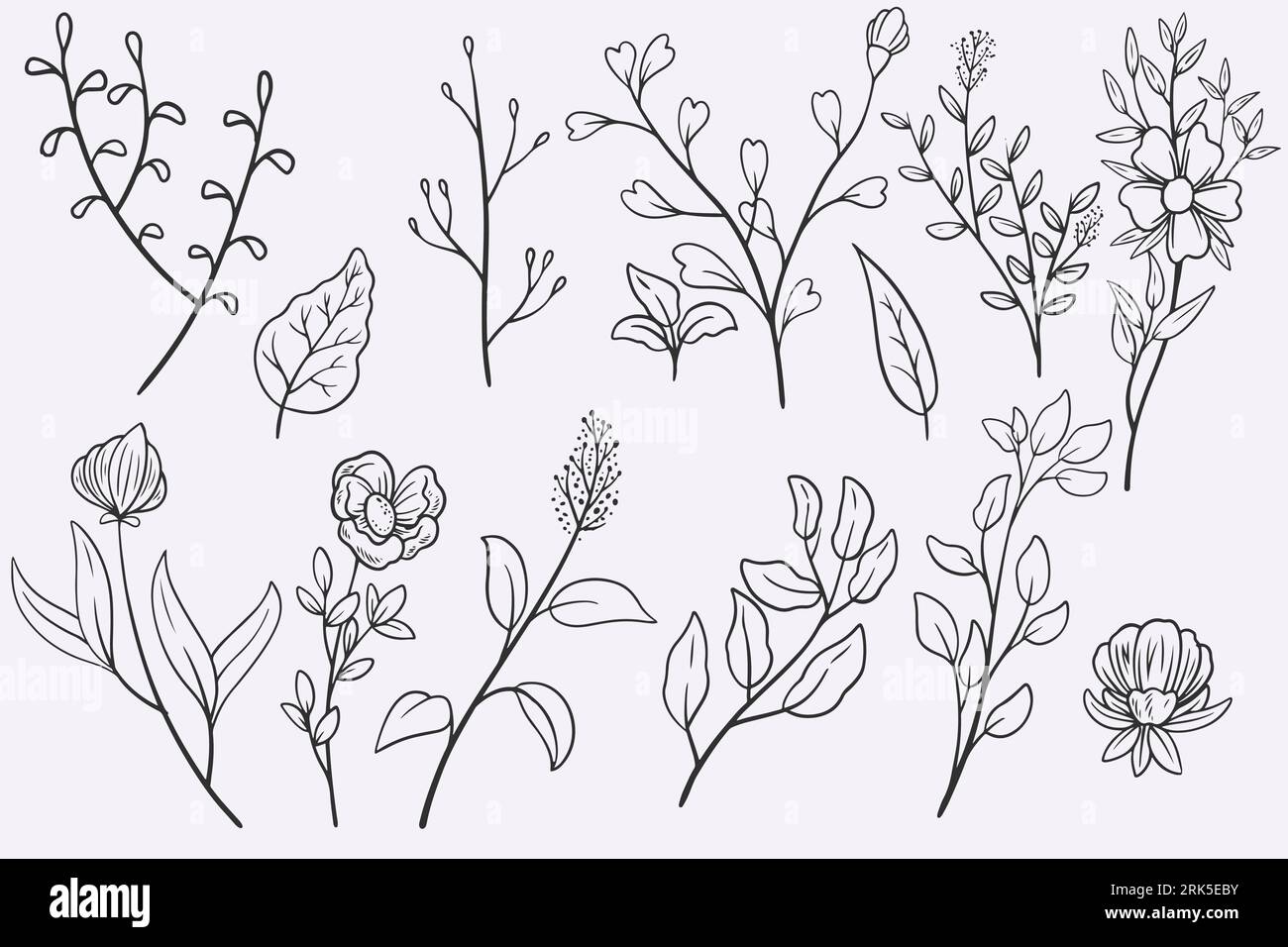 flower leaves doodle hand drawn vector illustration set Stock Vector ...