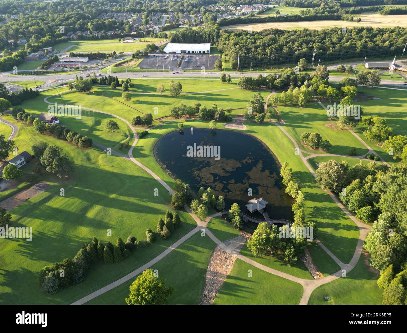 An aerial view of a lake in a gold course in Florence, Alabama Stock ...