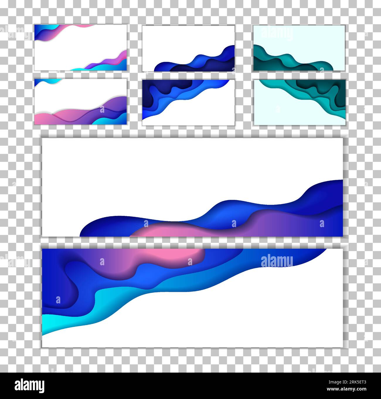 Set Banners. Background with blue abstract multilayered wavy pattern ...