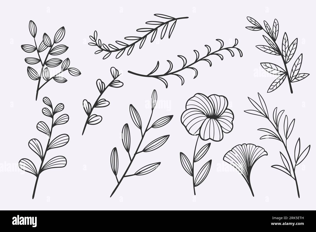 flower leaves doodle hand drawn vector illustration set Stock Vector ...