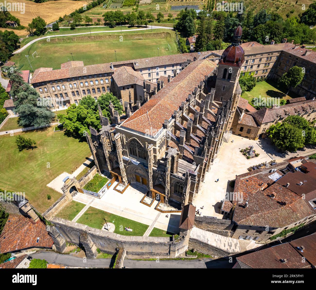 Aerial view of St Anthony or Saint Antoine l Abbaye in Vercors in Isere ...