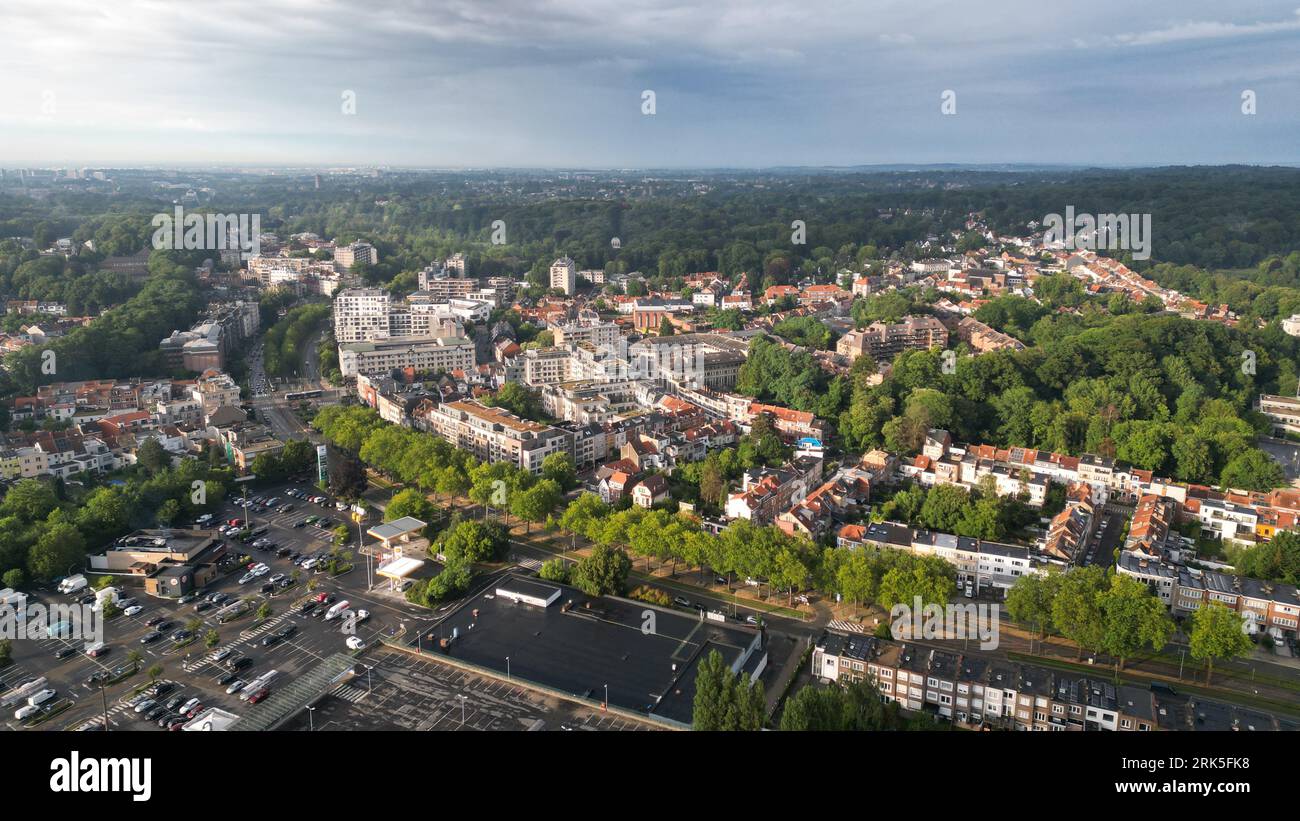 An aerial view of Brussels, Belgium, a vibrant city of bustling streets ...