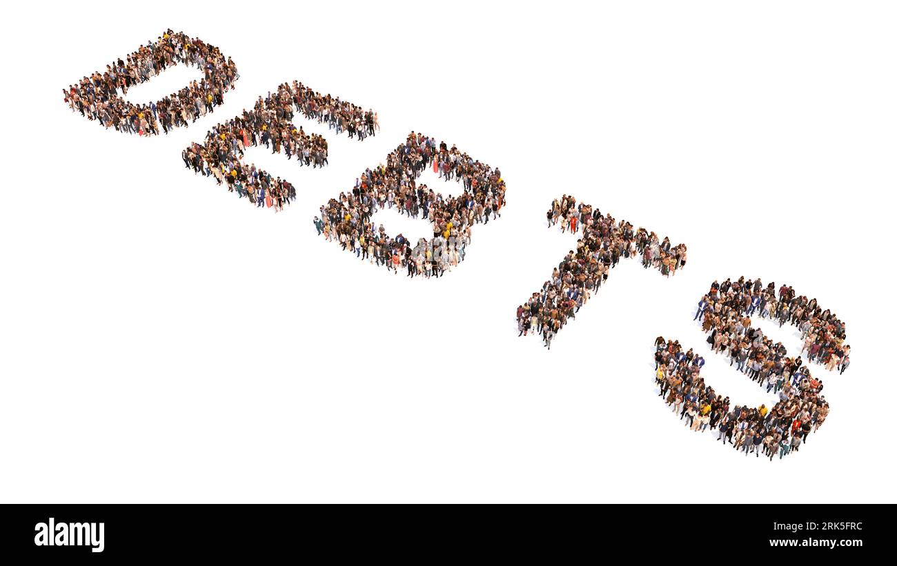 Concept or conceptual large community of people forming the word DEBTS ...