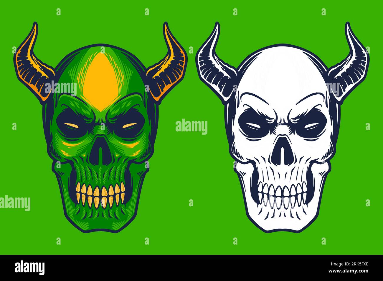 green skull with long horn head mascot vector illustration cartoon ...